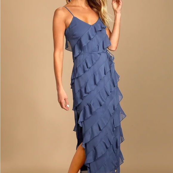 Lulus | Dresses | Dusty Blue Tiered Ruffled Dress | Poshmark